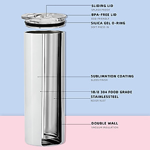 MURRICON Sublimation Tumblers 20 oz Skinny Straight,Stainless Steel Sublimation Blanks Skinny Tumbler,Double Wall Vacuum Insulated Sublimation Tumblers,with lid and straw,8 Pack