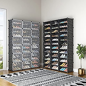 KOUSI Portable Shoe Rack Organizer 72 Pair Tower Shelf Storage Cabinet Stand Expandable for Heels, Boots, Slippers， Transparent Door