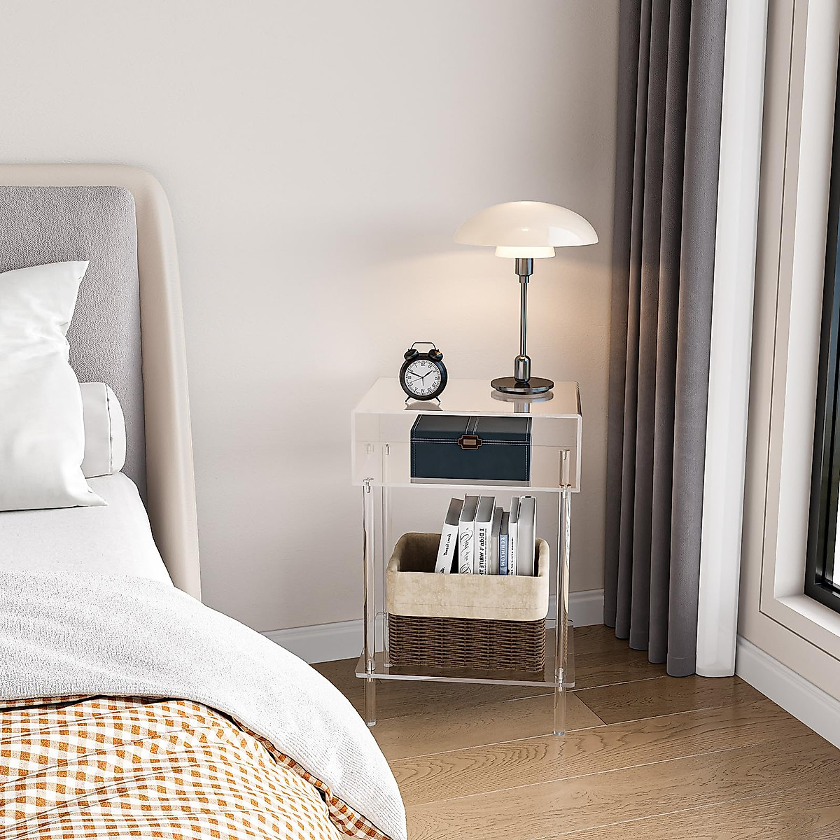 Aquiver Acrylic Nightstand - Modern Bedside Table with Open Storage - Small Side Table/End Table for Bedroom, 2 Tier, 15.6'' L x 11.6'' W x 23.4'' H