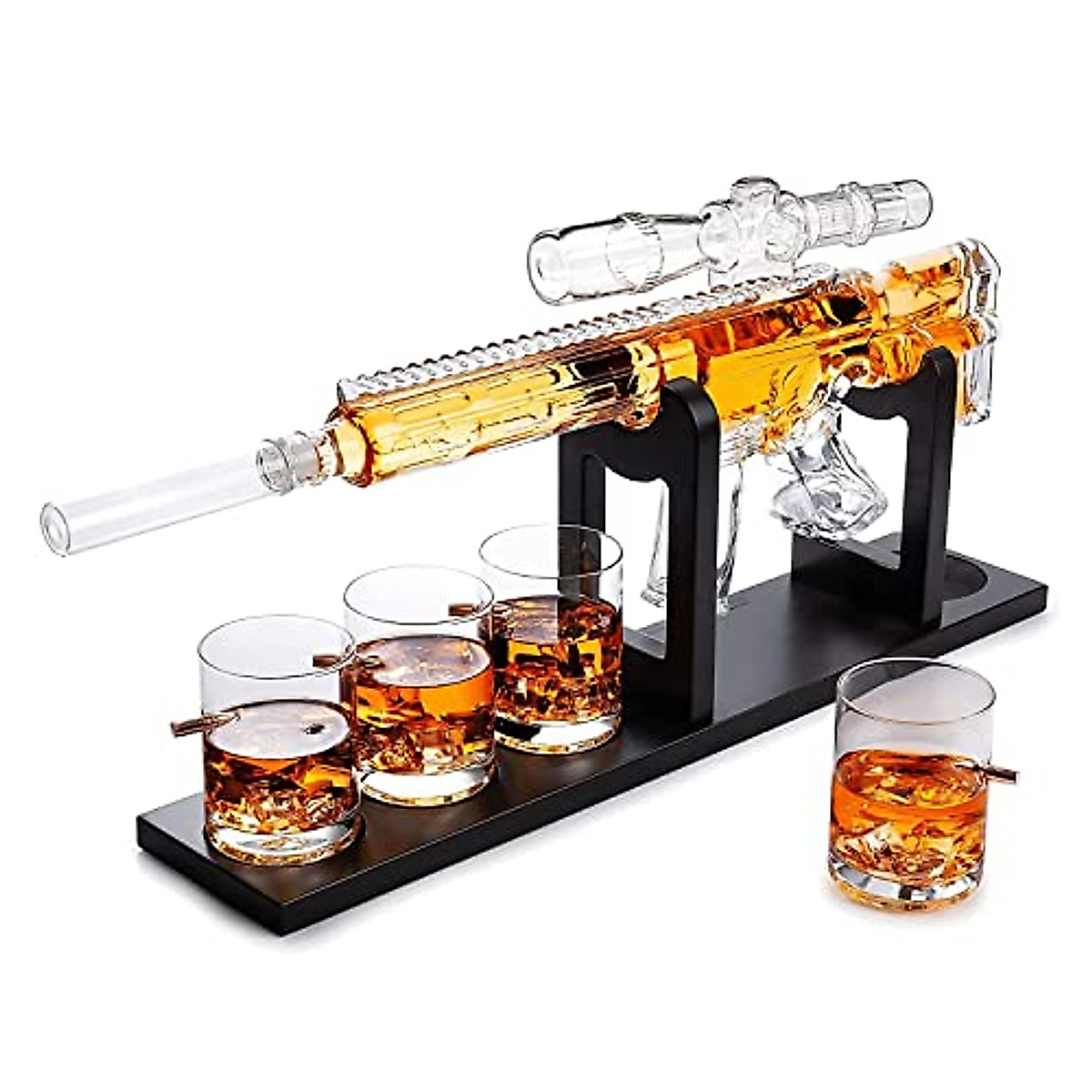AR15 Whiskey Decanter Set - Limited Edition with Silencer Stopper - 640ml & 4 310 mL Bullet Glasses - Unique Gift - Drinking Party Accessory, Handmade Sniper Gun Liquor Decanter, Tik Tok Gun Decanter