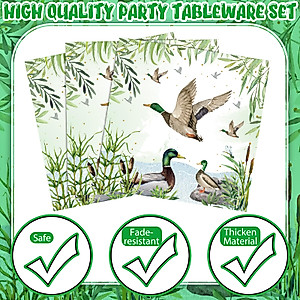 Sunnyray 96 Pcs Mallard Duck Party Decorations Supplies Duck Hunting Birthday Party Tableware Set Mallard Duck Baby Shower Plates Napkins Forks for 24 Guests