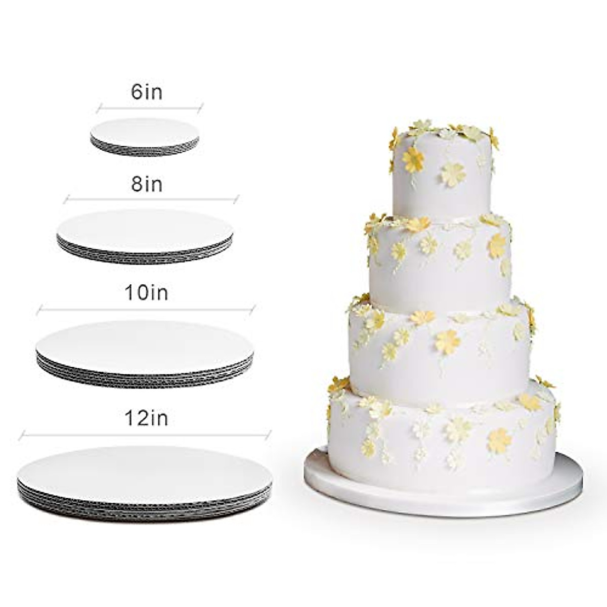 Cake Boards, White Round Cake Circle Base - 6,8,10 and 12 inch, 5 of Each Size