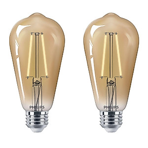 Philips LED Vintage Flicker-Free Amber Straight ST19 Dimmable, Eyecomfort Technology, 300 Lumen, Amber Light(2000K), 4.4W=40W, Title 20 Certified, E26 Base, 2-Pack, (564849)