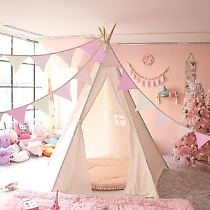 GCQQ Pennant Banner Flags, 9Ft Pink Nursery Garland, 12Pcs Boho Nursery Banner Decoration, Double-side Baby Nursery Garland Decor for Girl Toddler Room, Nursery Wall, Bed, Baby Shower, Birthday Party