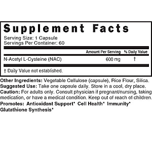 Nature's Fusions NAC Supplement N-Acetyl Cysteine - NAC 600 mg - Anti Aging Supplement, Antioxidant Supplement, Liver and Lung Support, Boost Glutathione - N Acetyl Cysteine (60 Capsules)