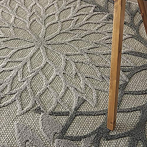 Nourison Aloha Indoor/Outdoor Floral Silver Grey 6' x 9' Area Rug, (6' x 9')