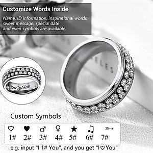 PROSTEEL Stainless Steel Spinning Pinky Ring Size 8 Cubic Zirconia Anxiety Chunky Ring Fidget For Women Men