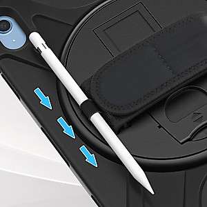 ZenRich iPad 10th Generation 10.9'' Case 2022, A2757/A2777/A2696 Full-Body Drop Protection Rugged Case with [Pencil Holder] [360° Rotate Kickstand Hand Strap] [Shoulder Strap], Black