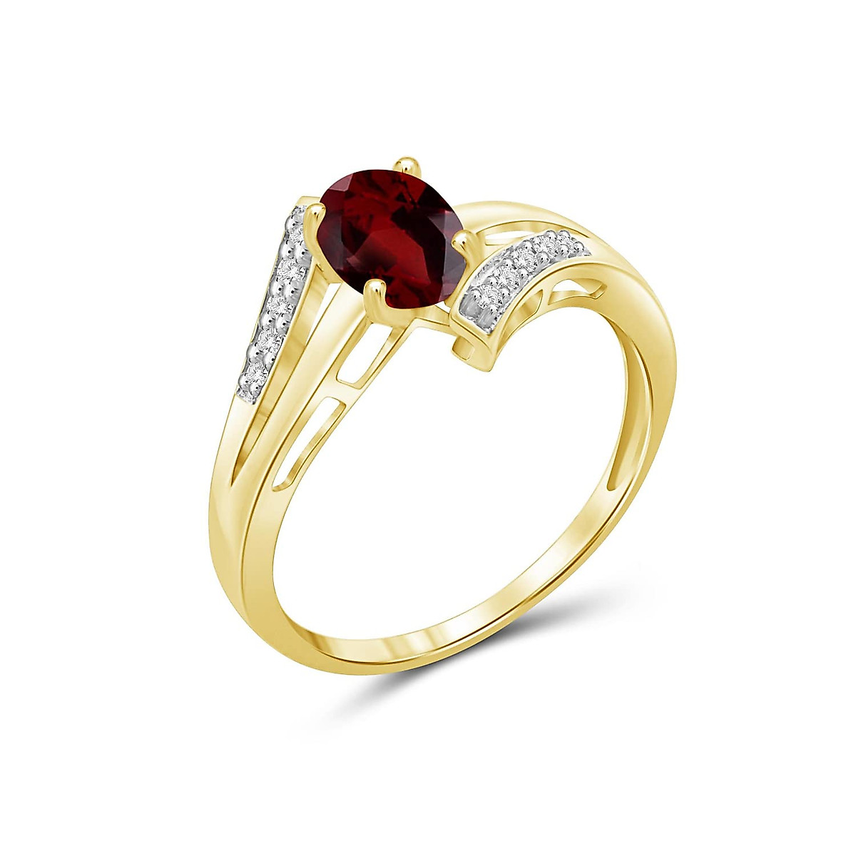 JEWELEXCESS 1.00 CTW Garnet & 1/20 Carat White Diamonds Ring in 14K Gold Over Silver