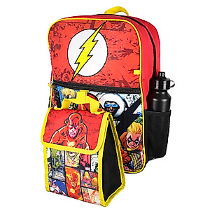 DC Comics The Flash 16" Backpack Cinch Bag Water Bottle Lunch Tote 5 Pc Set