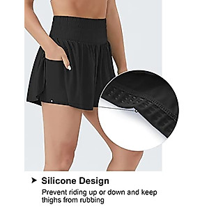 THE GYM PEOPLE Women's High Waisted Flowy Running Shorts Butterfly 2 in 1 Athletic Workout Skirt Shorts Black