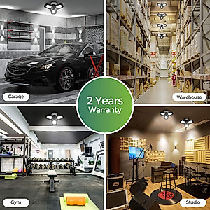 2-Pack LED Garage Light, 80W LED Shop Light with E26/E27 Medium Base, 8000LM LED Garage Lighting, 6500K Screw in LED Basement Lights with 3 Adjustable Panels 270° - Barn Light, Attic, Bay Light