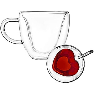 seninhi Double layer heart cup Heart 【240ML】 Heart Shaped Cup - clear glass with Handle Double Wall Insulated Heat resistant coffee cup, tea cup, milk cup, Nice Gift creative (240ML)