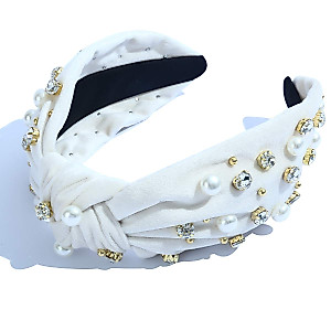 FEDANS Pearly Crystal Knotted Women Headband Luxury Jeweled Embellished Top Hairband Fashion Elegant Ladies Hair Band