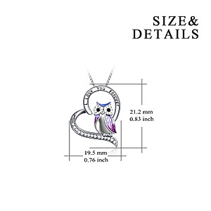 YFN Owl Necklace Sterling Silver I Love You Forever Heart Owl Gifts for Women