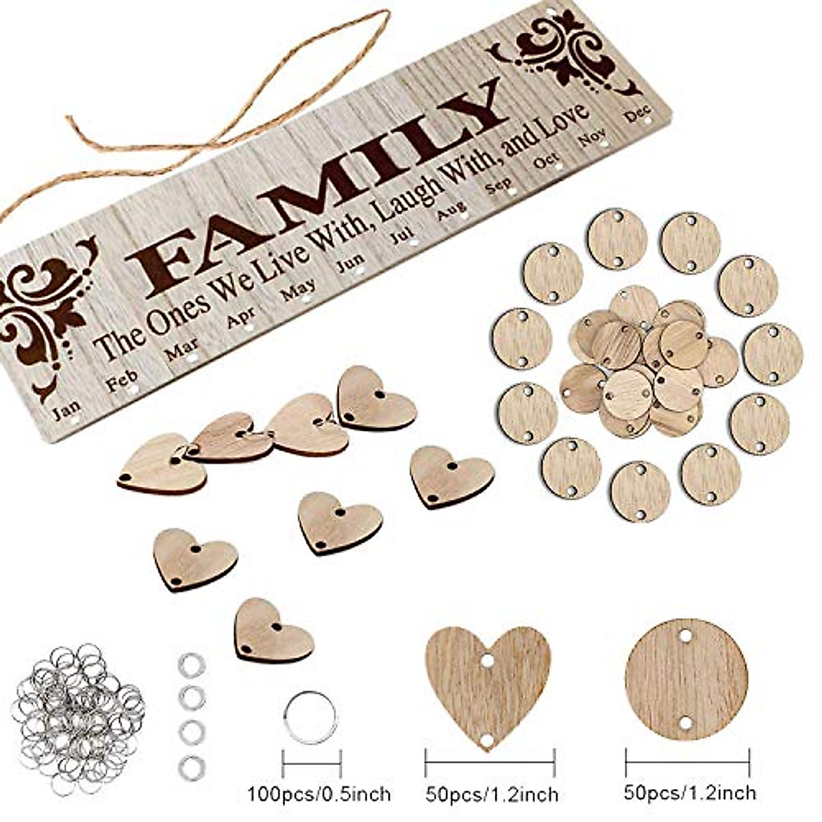 Family Birthday Calendar Board DIY Wooden Birthday Reminder Wall Hanging Calendar Plaque for Mom Dad with 100 Piece Wooden Discs