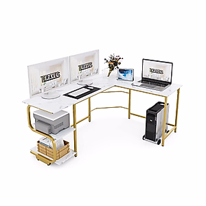 Teraves Reversible L Shaped Desk with Large Surface, 69 Inch Sturdy Corner Desk with Storage Shelves, Premium Office Computer Desk Workstation for Home Office Gaming