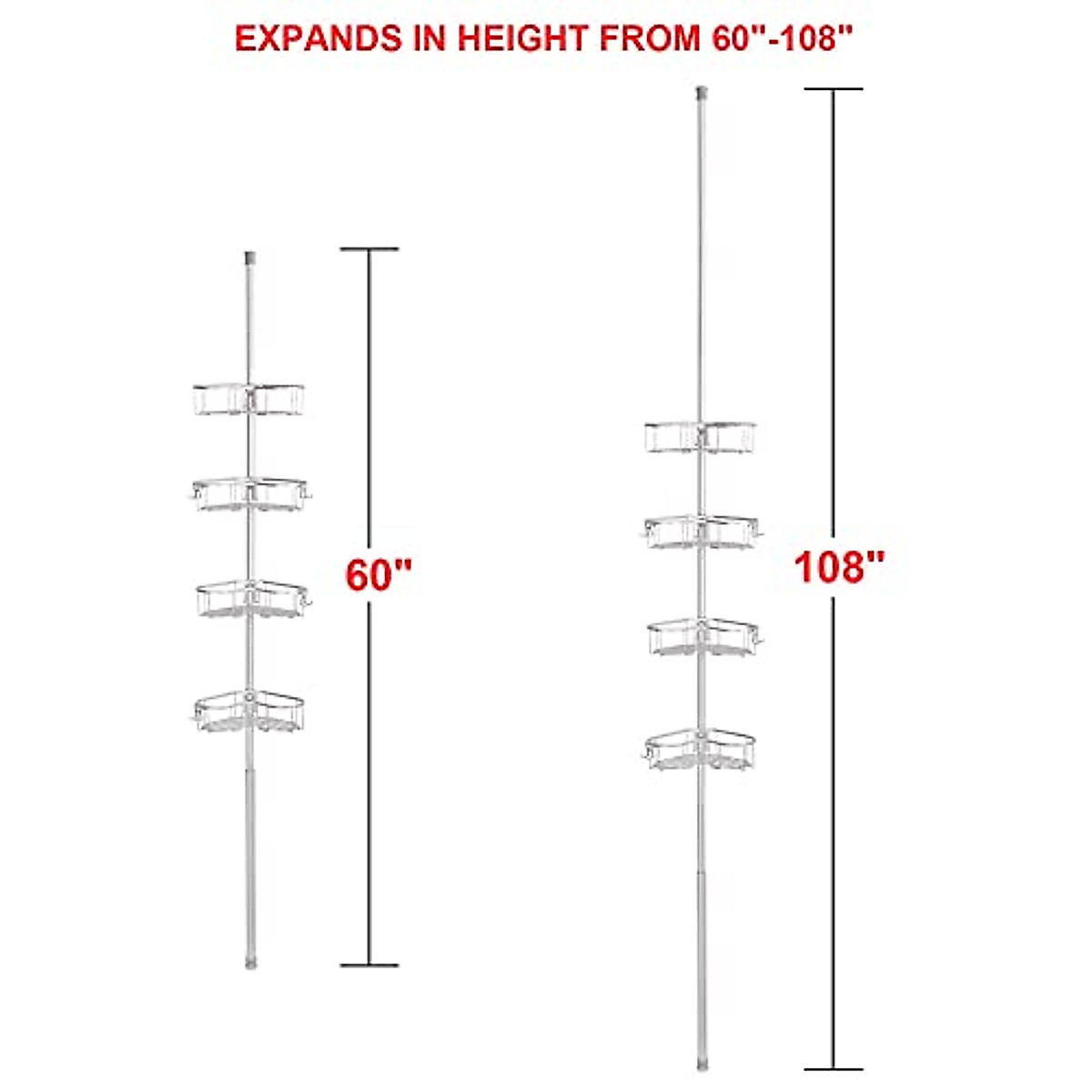 Utopia Alley Flat Shelf Rustproof Shower Caddy, Satin Chrome, Corner Pole Caddy