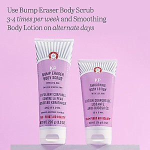 First Aid Beauty KP Bundle: KP Bump Eraser Body Scrub with 10% AHA – 8 oz – and KP Smoothing Body Lotion – 6 oz