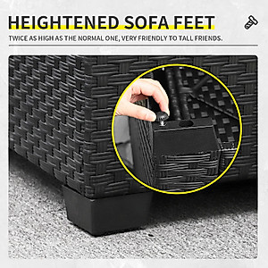 Lviden 7 Pieces Outdoor PE Wicker Furniture Set Patio Rattan Sectional Conversation Sofa Set with Red Cushions and Glass Top Table