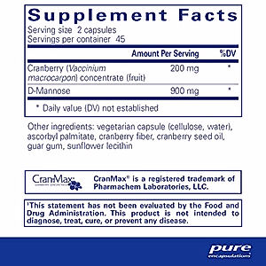 Pure Encapsulations Cranberry D-Mannose - Supports Urinary Tract Health* - with Cranberry Fruit Solids - Vegan & Non-GMO Dietary Supplement - 90 Capsules