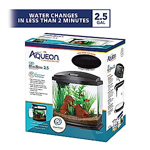Aqueon LED MiniBow Small Aquarium Fish Tank Kit with SmartClean Technology, Black, 2.5 Gallon
