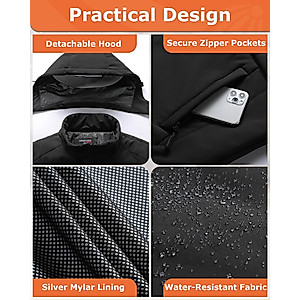 Venustas Women's Heated Jacket with Battery Pack 7.4V, Windproof Electric Insulated Coat with Detachable Hood Slim Fit