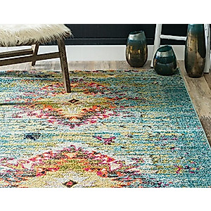 Unique Loom Vita Collection Over-Dyed Southwestern Tribal Vintage Area Rug, Rectangular 5' 0" x 8' 0", Turquoise/Yellow