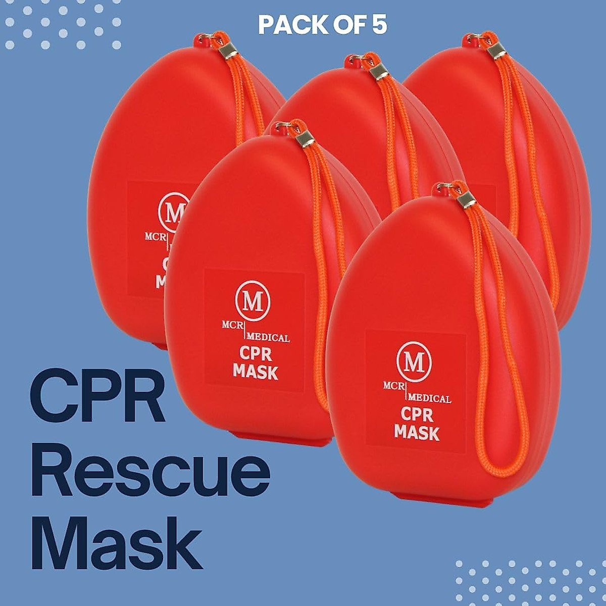 MCR Medical Pack of 5 CPR Rescue Mask, Adult/Child Pocket Resuscitators, Hard Case with Wrist Strap