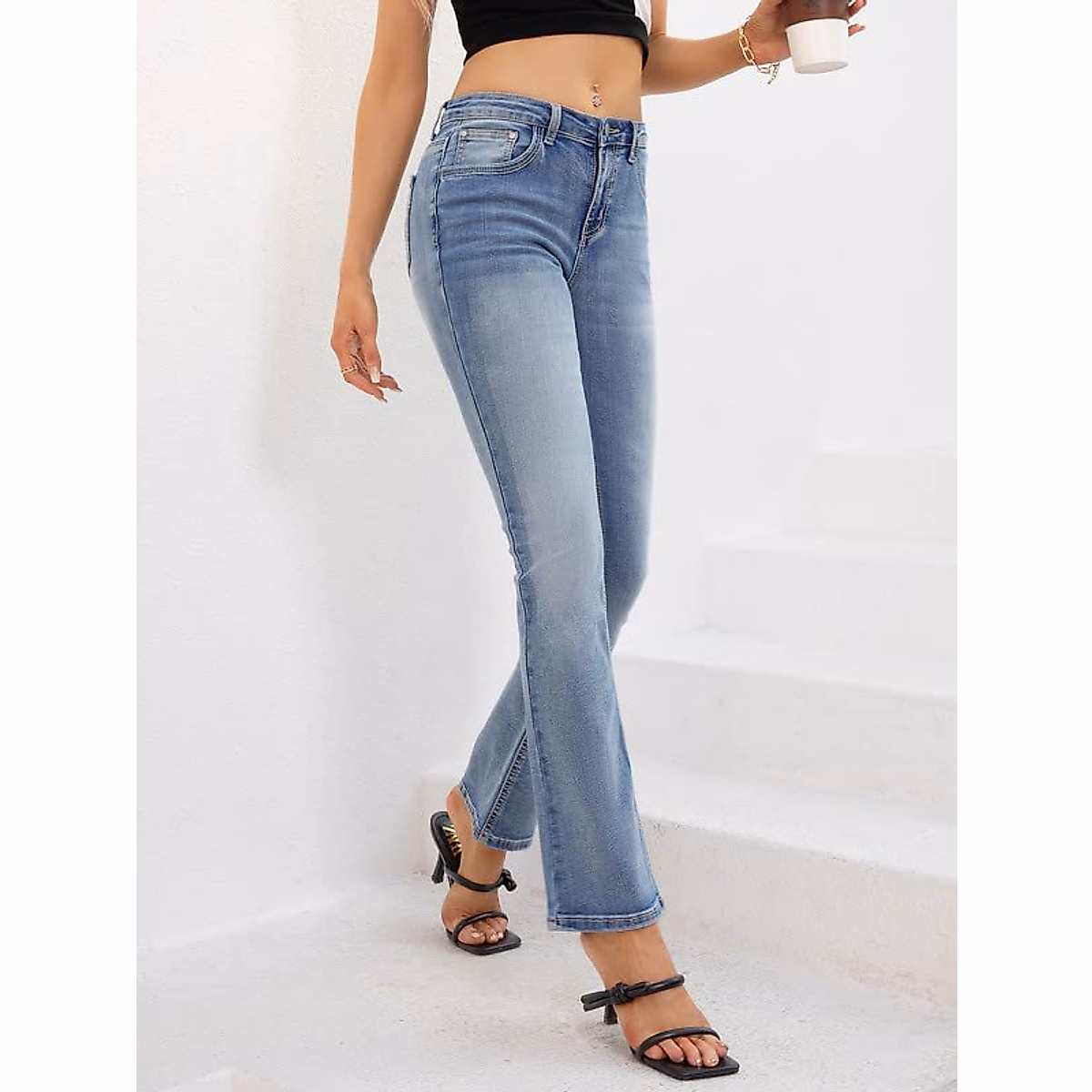 PEIHOT Women's Jeans 90s Mid Rise Bootcut Jeans High Stretch Light Blue Jeans Size 18 Pantalones De Mujer Boot Cut Denim Pants