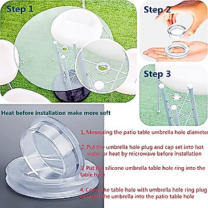 Kecoya 2 Inch Patio Table Umbrella Hole Ring Plug, Outdoor Patio Table Umbrella Hole Ring and Cap Set, Silicone Umbrella Table Hole Insert Cover and Cap Replacement Accessories for Patio Garden Glass Acrylic Yard Table Ring(2 sets transparent)