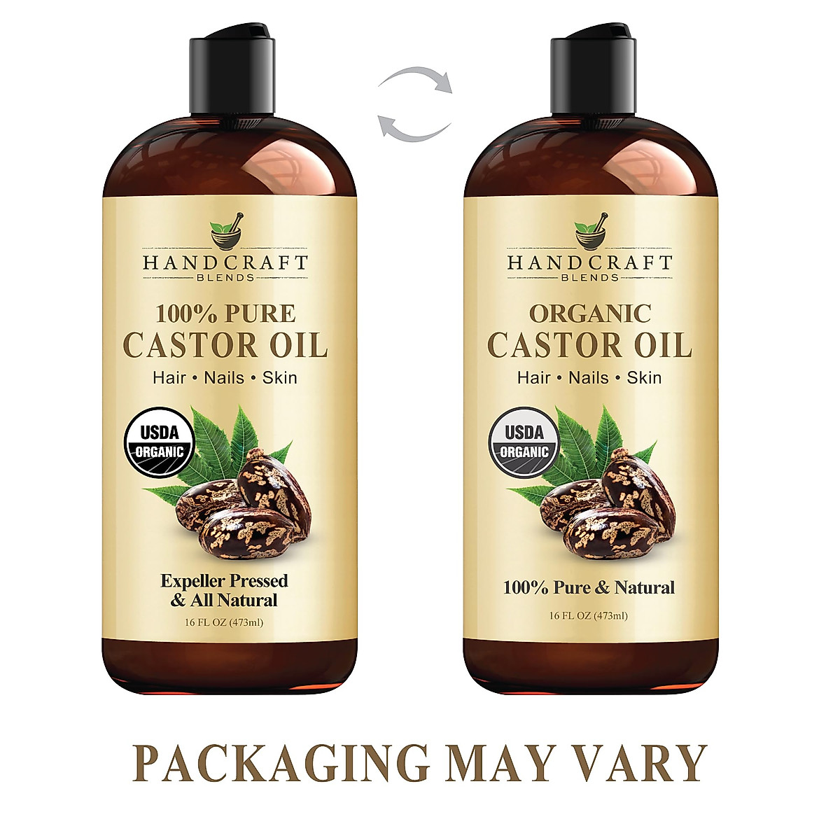 Handcraft Blends Organic Castor Oil - 16 Fl Oz - 100% Pure and Natural - Premium Grade Oil for Hair Growth, Eyelashes and Eyebrows - Carrier Oil - Hair and Body Oil - Expeller-Pressed and Hexane-Free