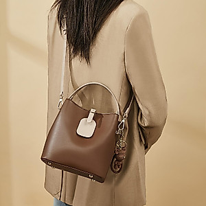 FOXLOVER Women's Small Split Leather Bucket Bag Lady Handbag Stylish Hobo Female Bag Purse (Brown)