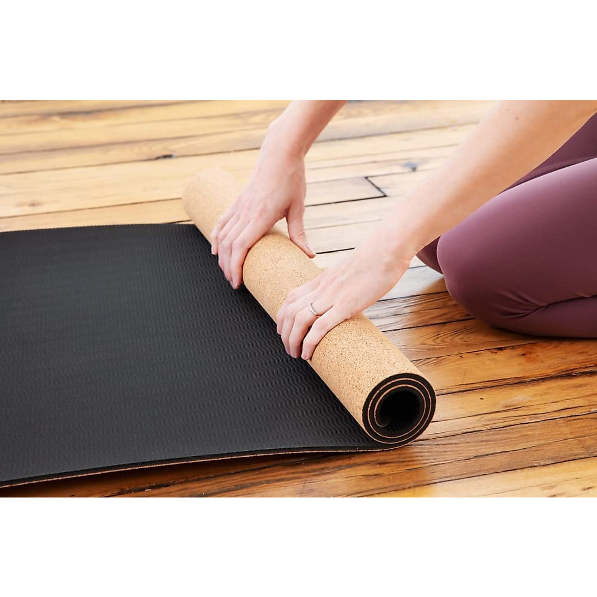 Sol Living Natural Cork Yoga Mat Yoga Mat Stretching Pilates Meditation Exercise Mat Gym Equipment Non Slip Portable Travel Yoga Accessories Foldable Workout Mat - 24" x 72"