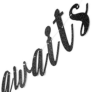 Black Glitter Adventure Awaits Banner - Graduation / Retirement / Bon Voyage / Baby Shower / Moving Party / Travel Theme Party Decorations