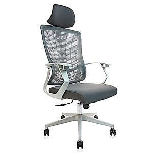 CLATINA Ergonomic High Swivel Executive Chair with Adjustable Height Fabric Headrest Lumbar Support and Mesh Backrest for Home Office, Grey 1 Pack