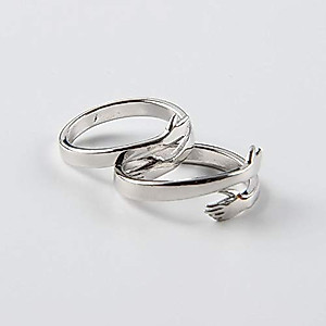 4 Pieces Hugging Hands Rings Gold Silver Hands Embrace Open Rings Adjustable Couple Hug Rings Romantic Lover Wedding Ring Jewelry Gifts-Silver