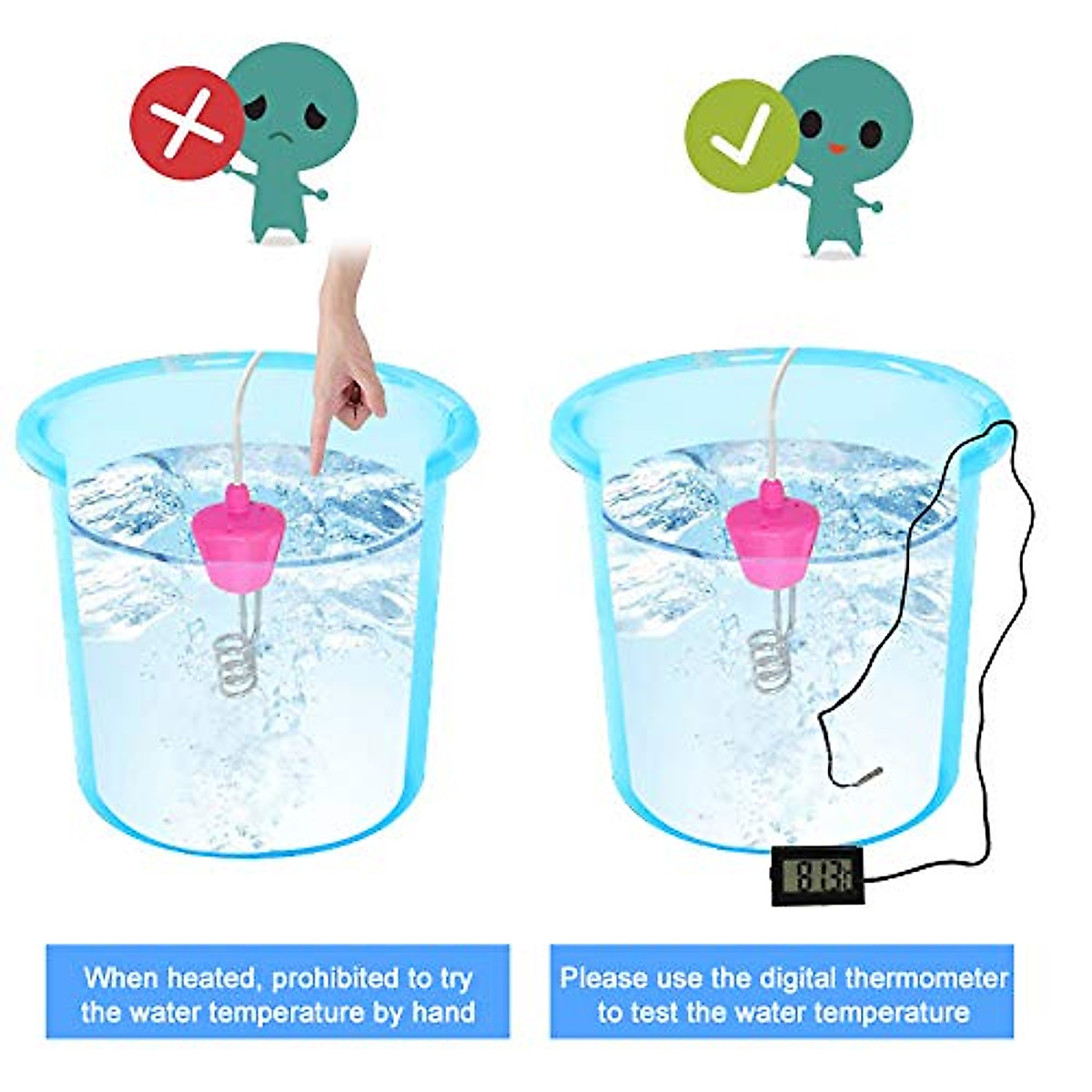 Resistance Water Heater, Immersion Heater 2000 W with Digital Thermometer Automatic Shut-Off Floating Electric Immersion Heater Made of Stainless Steel for Bathtub, Bucket, Pool (2 m)