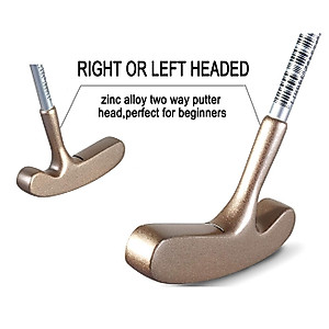 Two Way Junior Golf Putter Stainless Steel Kids Putter Both Left and Right Handed Easily Use for Kids Ages 6-8(Gold Head+Blue Grip,27 inch,Age 6-8)