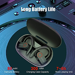Duola Bluetooth 5.0 Earbuds with Ear Hook, Sport Wireless Headphones, Noise-Cancelling, 8 Hours Playtime, High Stereo-Sound Quality, Compatible with iOS/Android/Windows, Black