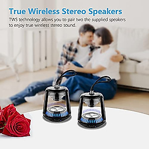 MEGATEK Dual Waterproof Portable Bluetooth Speakers, TWS Wireless Stereo Pairing, Cool LED Lights, 10 Watts Loud 360° HD Sound & Rich Bass, Small Speaker Set for Outdoor, Shower, & Pool (2-Pack)