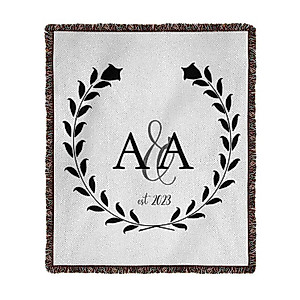 Astrocus Personalized Throw Blanket Couple, Cotton Gift for Wife, Custom Couples Initials Woven Blanket, Cotton Anniversary Customized Blanket Gift for Husband