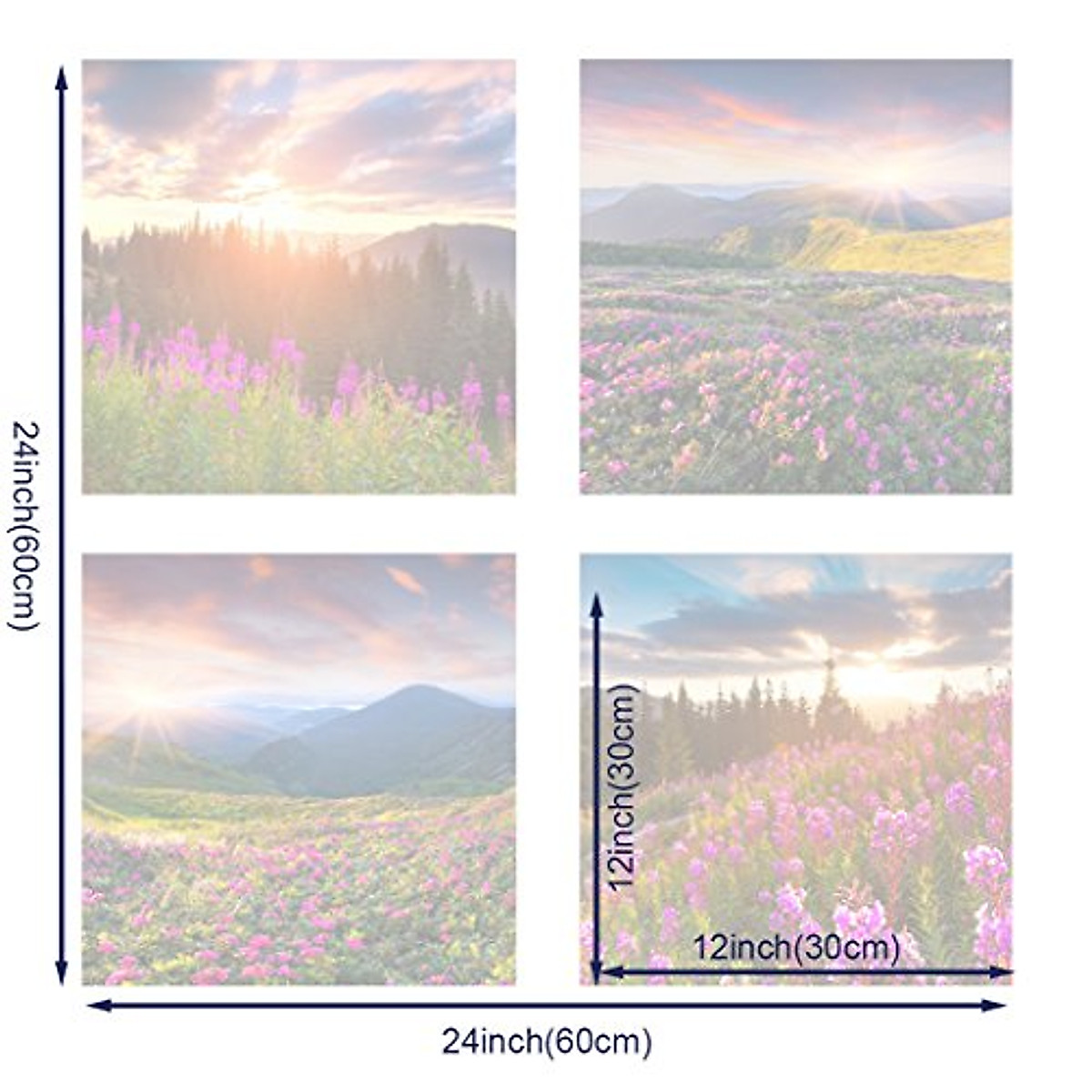 Noah Art-Modern Landscape Art Print Posters, Sun Light over Mountains Wall Art Pictures of Flowers on Canvas Print, 4 Piece Sunrise Canvas Art Ready to Hang Outdoor Wall Art for Bathroom Wall Decor