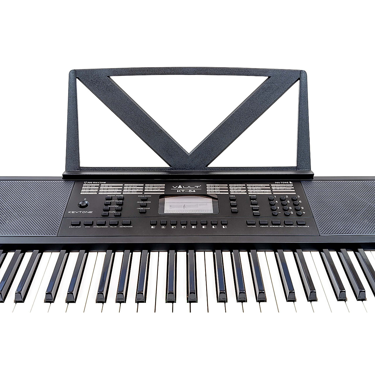 Vault KT-54 Keytone 54-Key Electronic Keyboard - Black Bundle with Adjustable Stand, Bench, Headphones, Keyboard Stickers, Austin Bazaar Instructional DVD, and Polishing Cloth