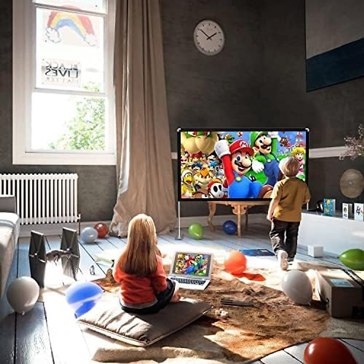 Projector Screen with Stand 60inch Portable Projector Screen 16:9 4K HD Outdoor Indoor Projector Screen with Carry Bag Foldable Wrinkle-Free Movie Screen for Home Theater Travel Camping Party Office