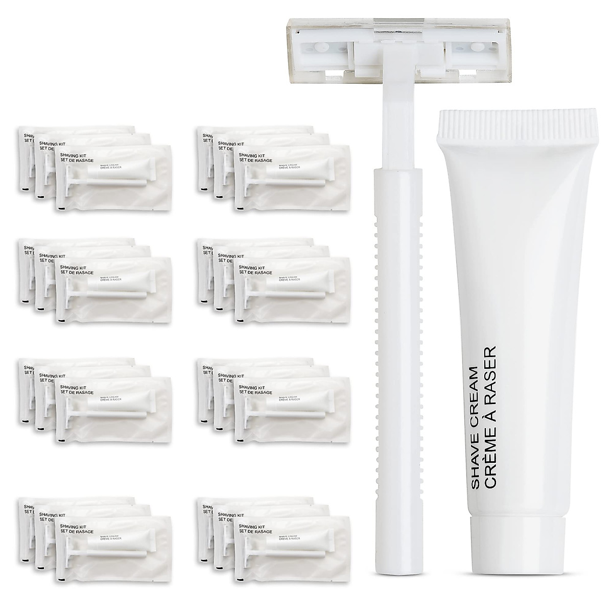 World Amenities Shave Kit (Clear Frosted Sachet) - Hotel Amenities 48 count - Includes Twin Blade Razor and Moisturizing Shave Cream