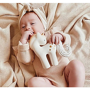 Tikiri Shining Stars Unicorn Organic Natural Rubber Rattle with Crinkle Wings