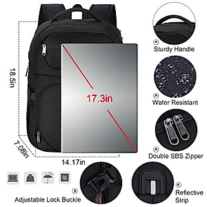 Laptop Backpack 17 Inch TSA Friendly Travel Backpack for Men & Women Large Waterproof Business College School Bookbag Gaming Computer Backpack with USB Charging Hole & RFID Blocking Pocket, Black