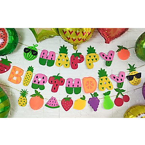 Fruit Theme Birthday Party Decorations Happy Birthday Felt Banner Fruit Patterns Garland for Summer Fruit Birthday Party Baby Shower Supplies