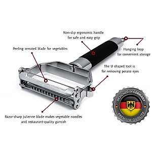 Deiss PRO Dual Julienne Peeler & Vegetable Peeler - Non-slip Handle - Apple Peeler & Potato Peeler, Orange Peeler, Zoodles Maker - Y Peeler, Veggie Peeler for Making Delicious Veggie Noodles